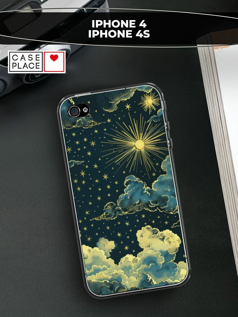 Чехол на Apple iPhone 4/4S / Айфон 4/4S с принтом Звездное небо и облака