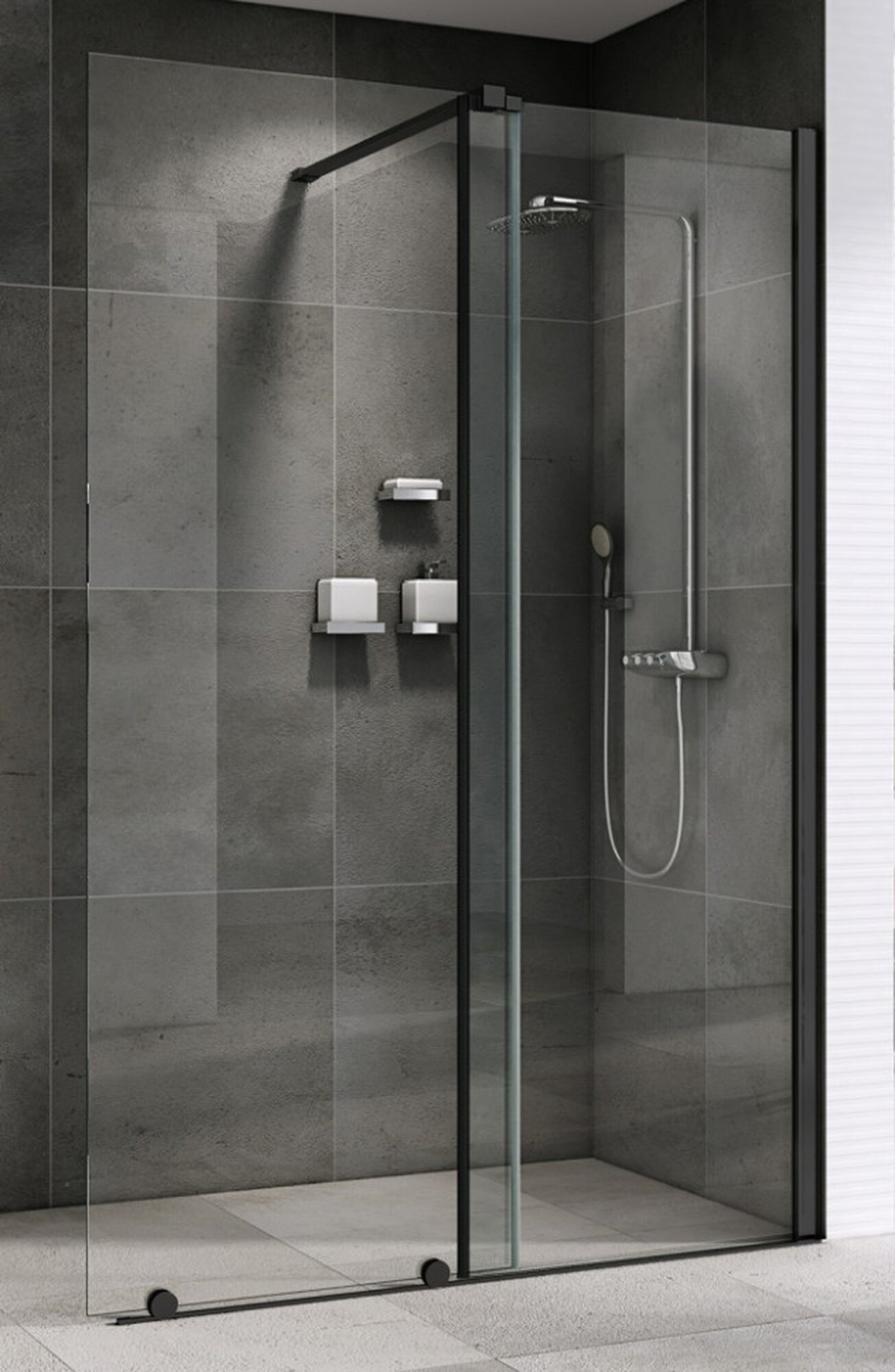 Душевая перегородка ABBER Komfort AG09120B Walk-In, прозрачное стекло, черный профиль