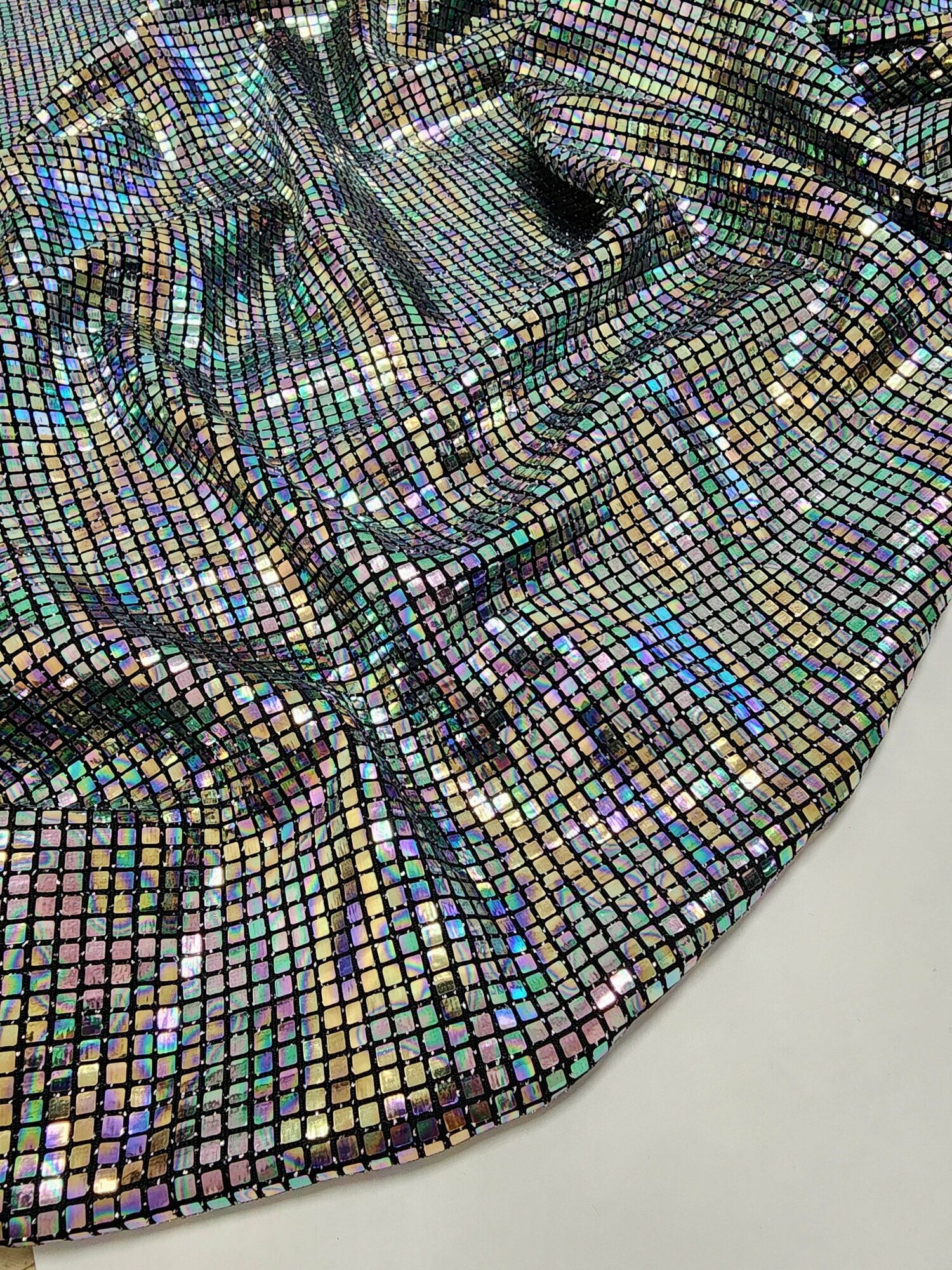 Ткань трикотаж пайетки, радуга квадраты, 100*140см