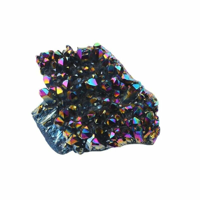 Нерегулярный необработанный титан, радужная аура, кварцевый кластер. Металлические камни, кристаллы, друзы, жеода, камень для украшения дома