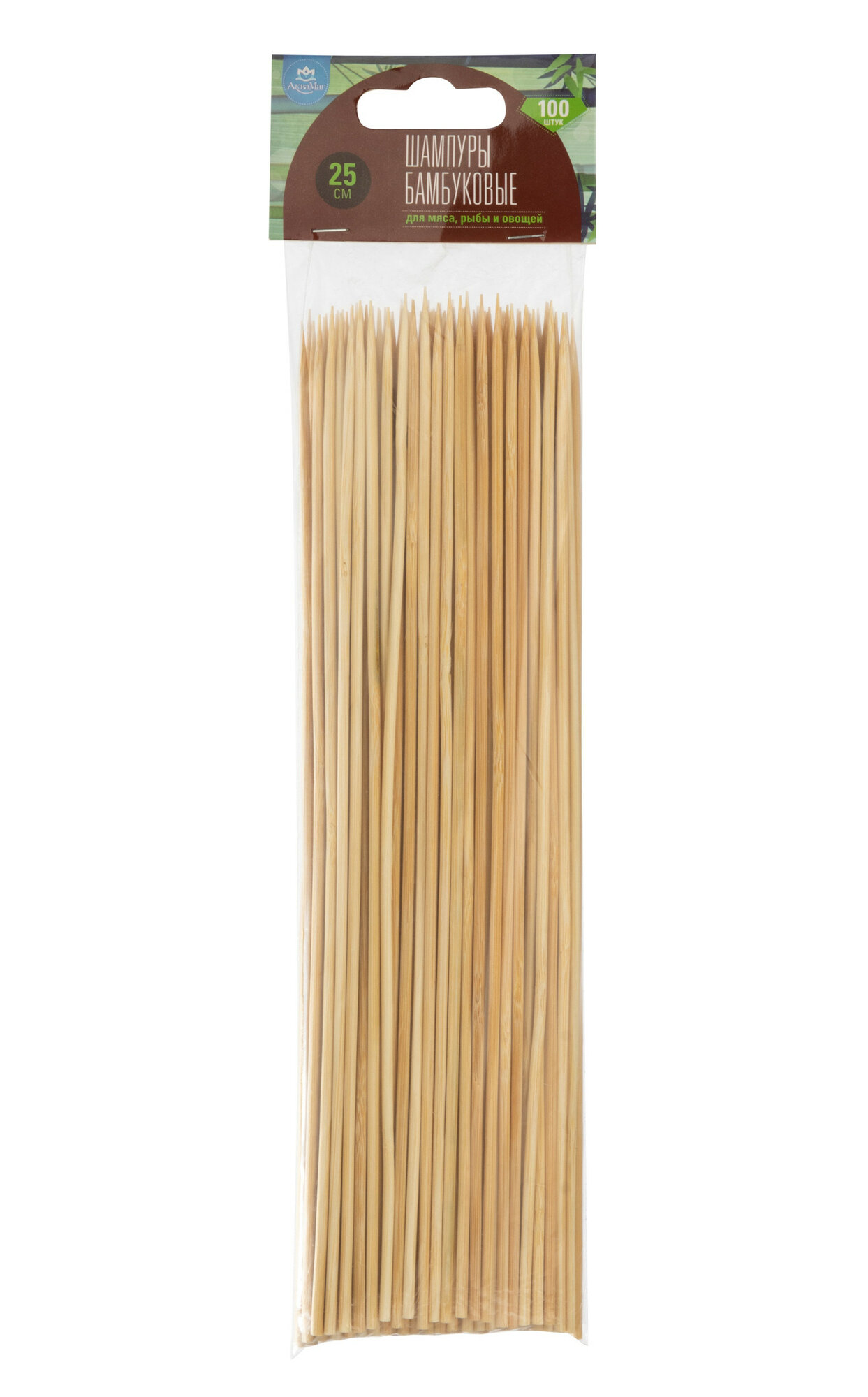Набор шампуров для блюд на открытом огне 100 шт, бамбуковые, 25 см, бежевые