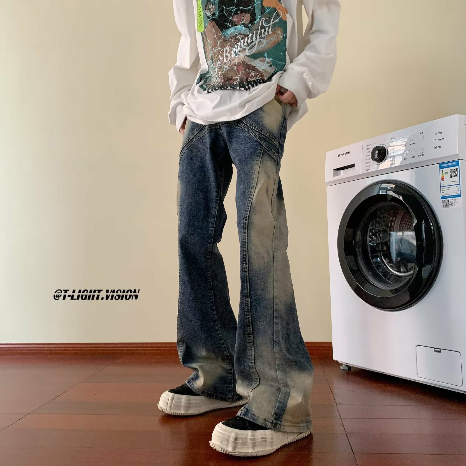 JYL Джинсы Мужские Расшитые Атмосферные Страненные Хип-Хоп Деним, Размер_XL