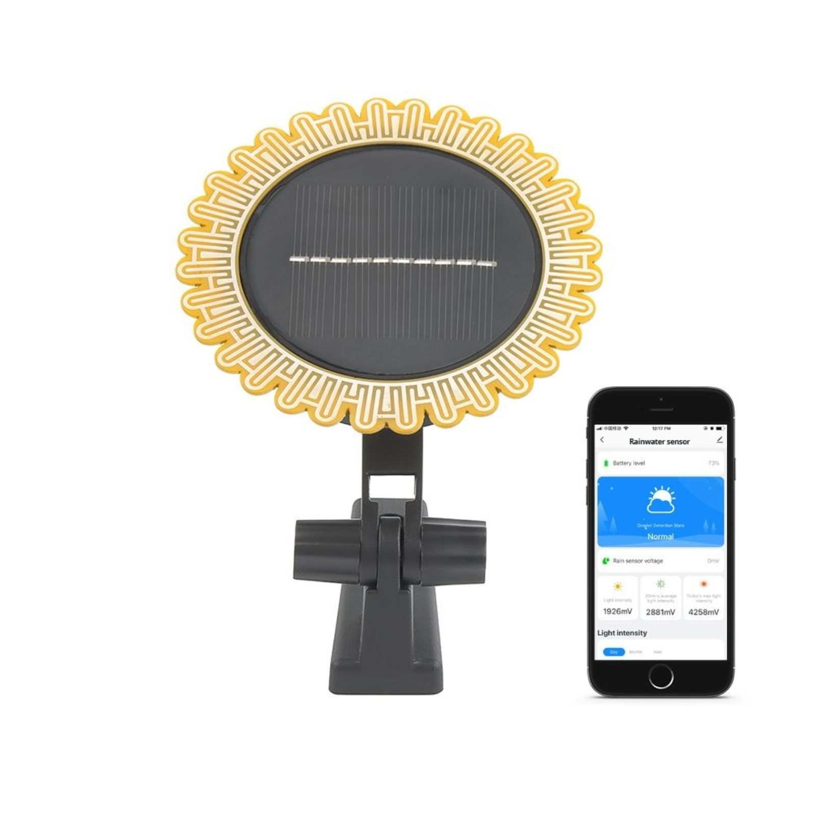 Датчик солнечного света и дождя Tuya Smart Zigbee – Солнечная зарядка, Модель RB-SRAIN01, Размеры 4.1 x 4.1 x 0.8 дюйма, Батарея литиевая 3.7V/1300mAh, ZigBee, IPX6, Температура -10℃ до 50℃, Цикл выборки данных 60 секунд, Для уличного использования дома,