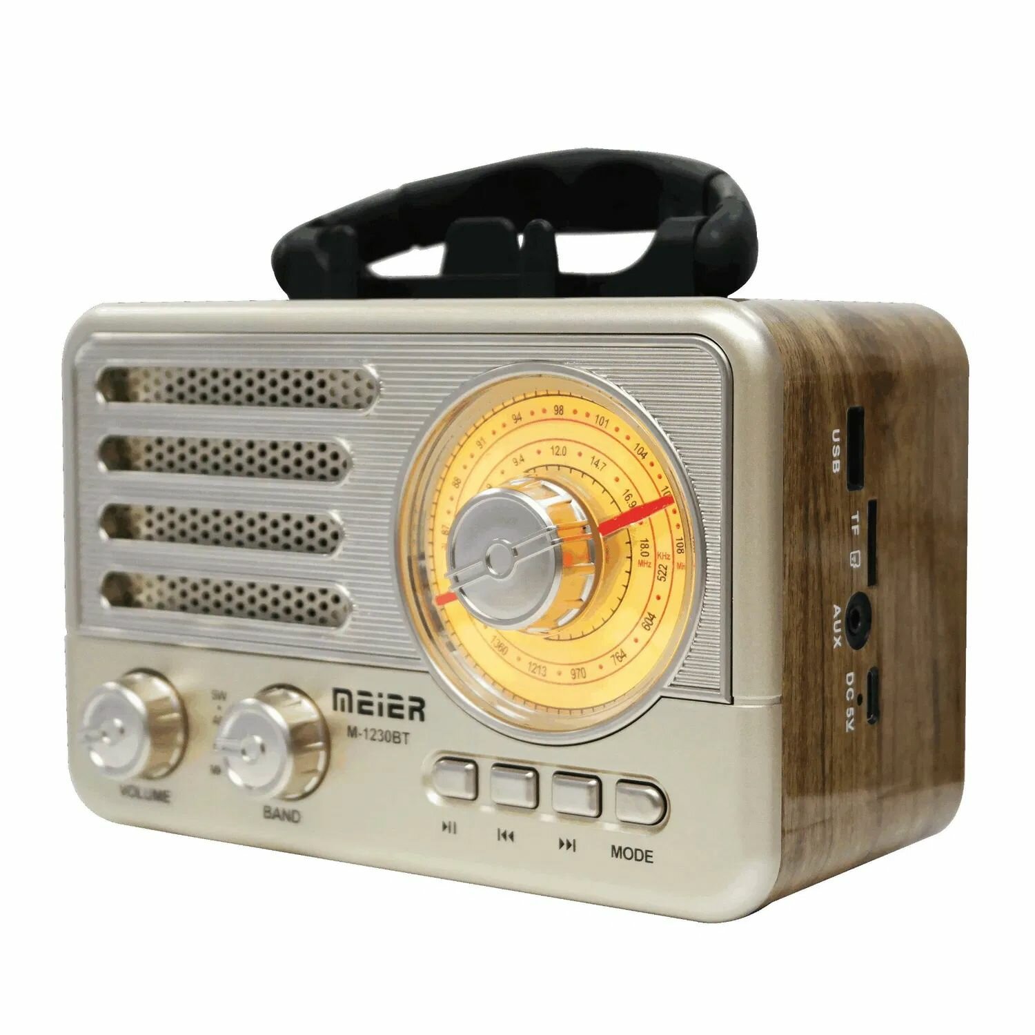 Портативный Ретро Радиоприемник Meier M-1230BT, FM, MW, SW, Bluetooth, MP3, от Сети и Аккумулятора