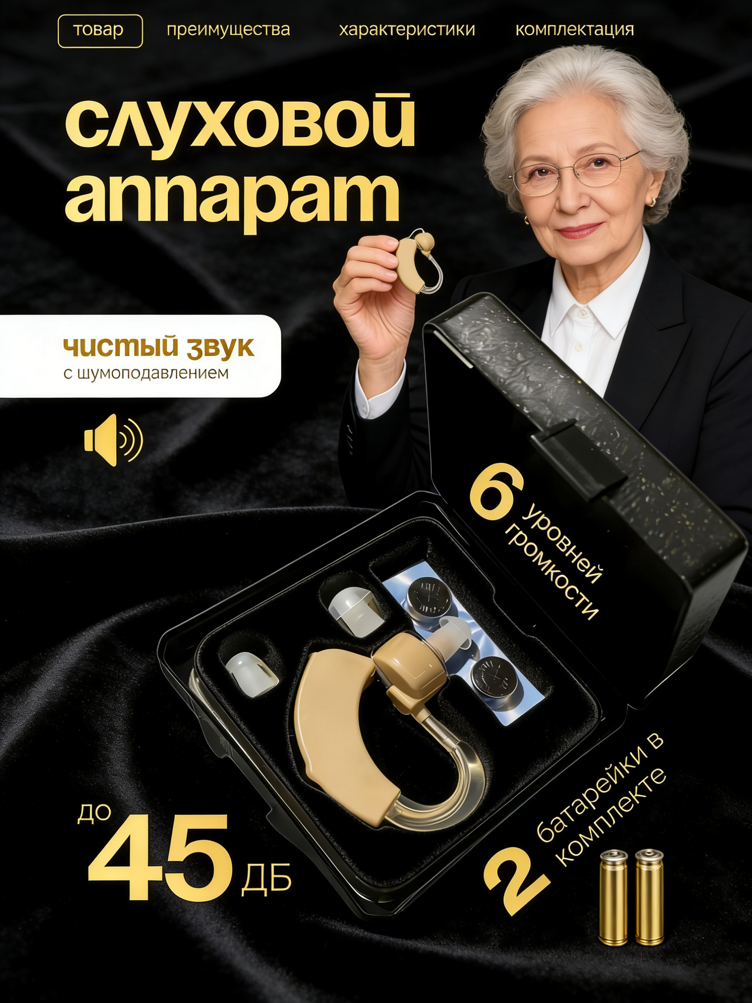 Усилитель слуха на аккумуляторе с функцией Bluetooth, заушный цифровой слуховой аппарат для пожилых