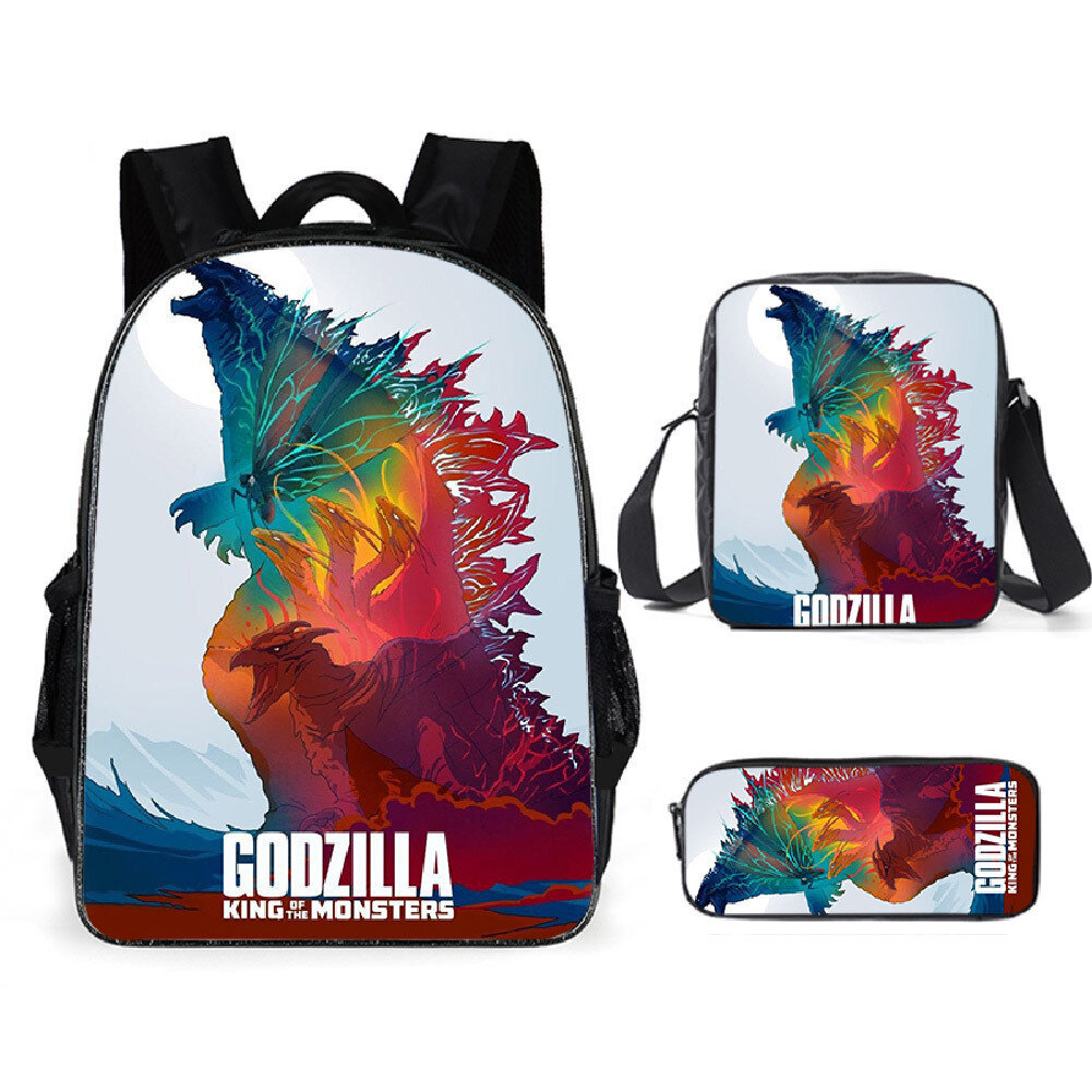 Новый трансграничный рюкзак Godzilla, сумка для ручек, сумка через плечо, комплект из трех предметов, модный рюкзак большой вместимости.