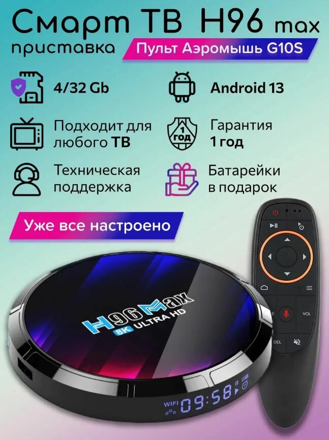 SMART tv приставка прошитая под ключ h96 max 4/32