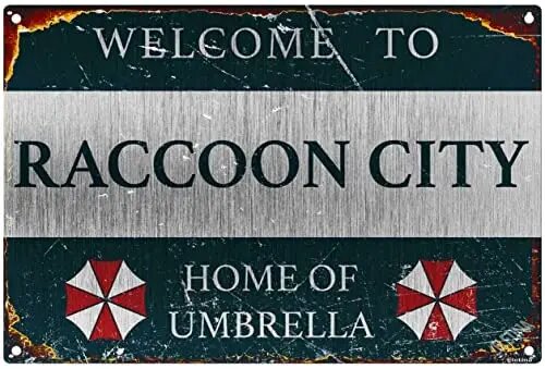 Металлическая вывеска "Welcome to Raccoon City" 20x14cm