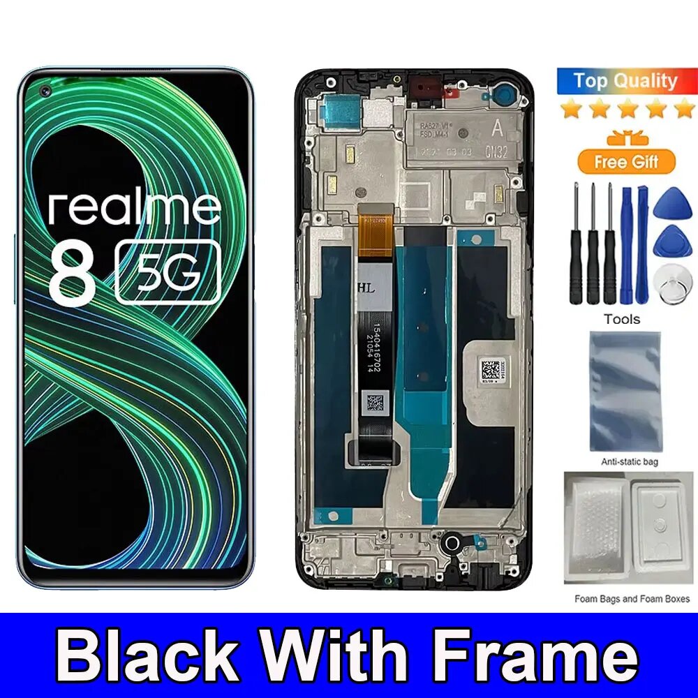 6,5 'для Realme 8 5G RMX3241 ЖК-дисплей, дигитайзер сенсорного экрана в сборе, замена экрана для Realme 8 5G, ЖК-дисплей с рамкой Black With Frame