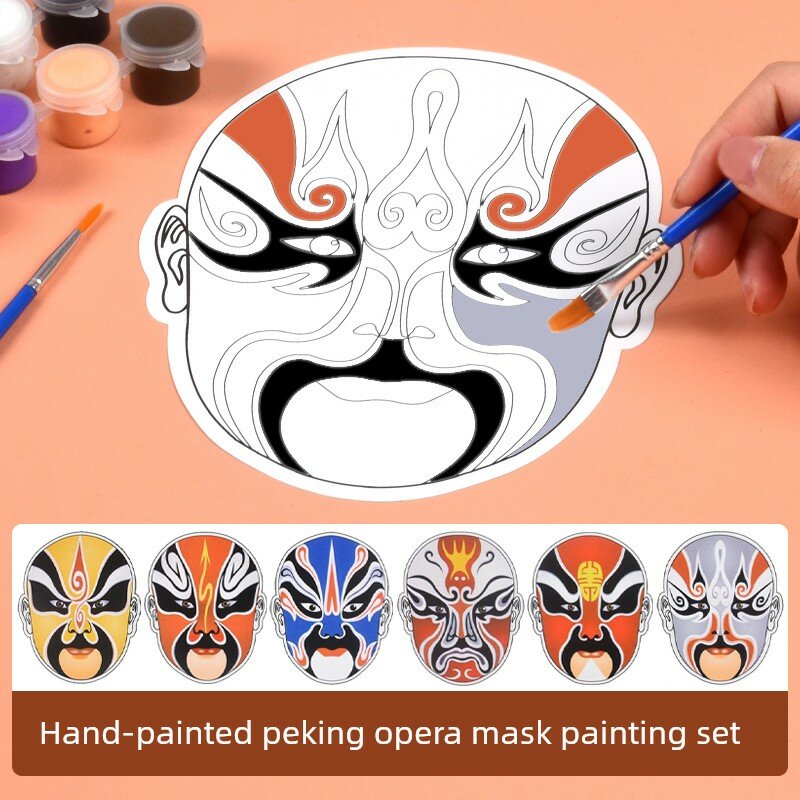 7 комплектов традиционных китайских масок с контурными рисунками, в комплекте 12 цветных красок и кистей,