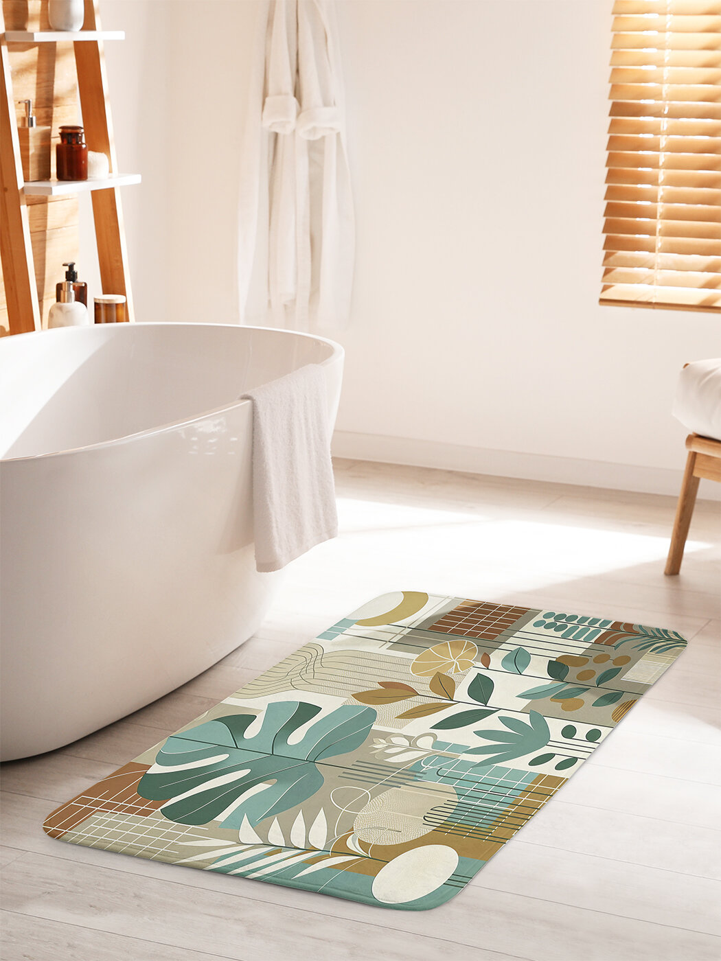 Коврик для ванной комнаты и туалета противоскользящий "Растительный пэчворк" 60х100 см, JoyArty