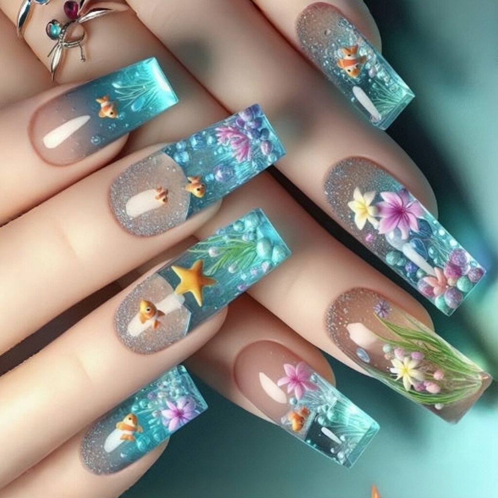 Ледопроницаемая рыба-клоун в стиле голубого океана, длинная европейская квадратная броня