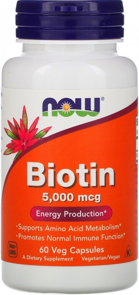 Отдельные витамины NOW Foods Biotin 5000 mcg (60 веганских капсул)