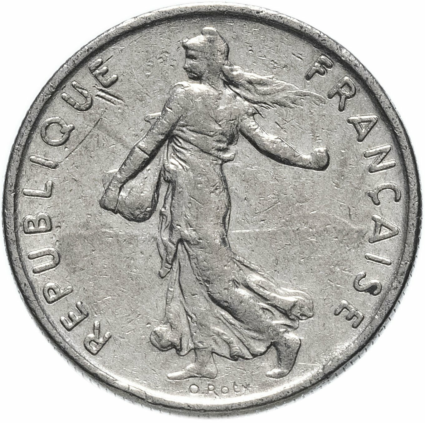 Франция 1/2 франка franc 1965-2001, Никель, в сохранности XF
