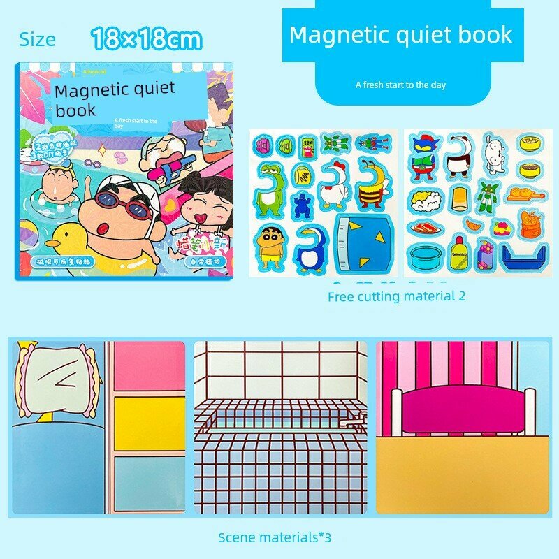 Chibi Shinchan Магнитная Тихая Книга для Детей, Синяя - Образовательная Магнитная Игрушка для Девочек и Мальчиков,