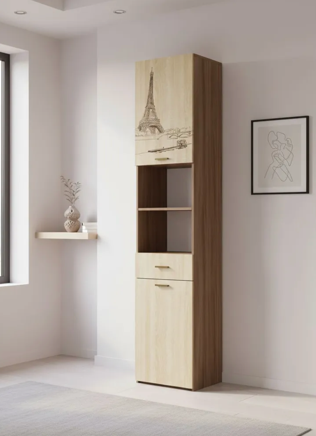 Пенал с ящиками, ясень шимо светлый/ясень шимо темный (450х2200х425 мм)