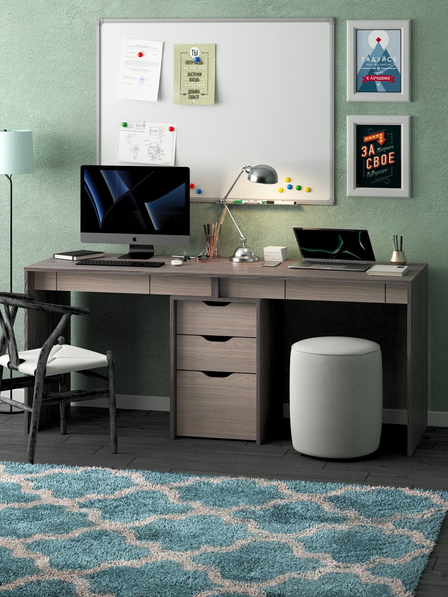 Есэндвич Grand Лаворо 5 Письменный стол для двоих, двойной, с тумбой 180х60х77 см (Анкор тёмный/Анкор светлый)