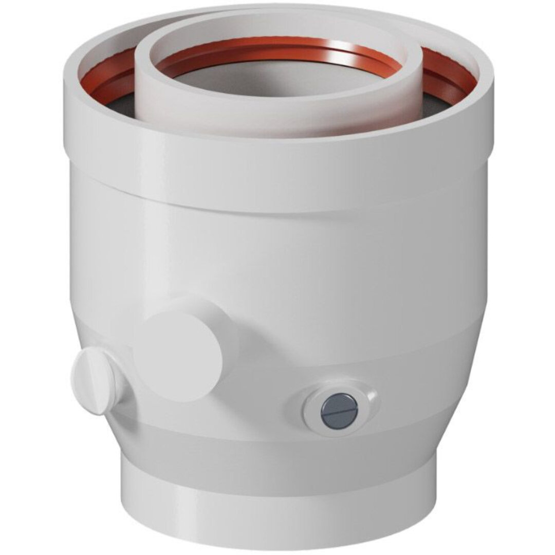 Конденсатоотводчик коаксиальный с 60 х 100 на 80 х 125, с конденсатоотводом и инспекцией ROMMER