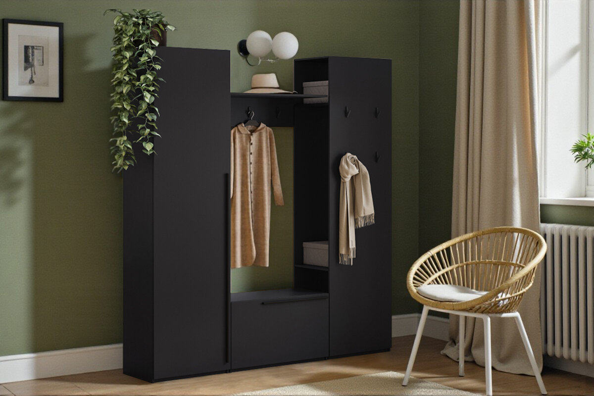 Прихожая Лорена Пакс-4 Черныи 0190 PE NOW 185x40x220 см, черный Фиеста