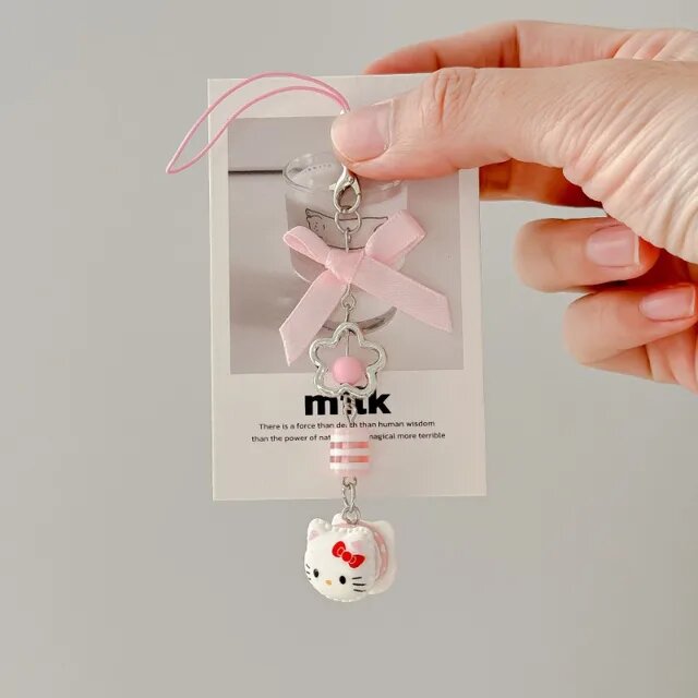 Креативный брелок Sanrio с мультяшной Hello Kitty, цепочка для телефона, милый бантик, украшение для сумки девочки, подарок на день рождения.