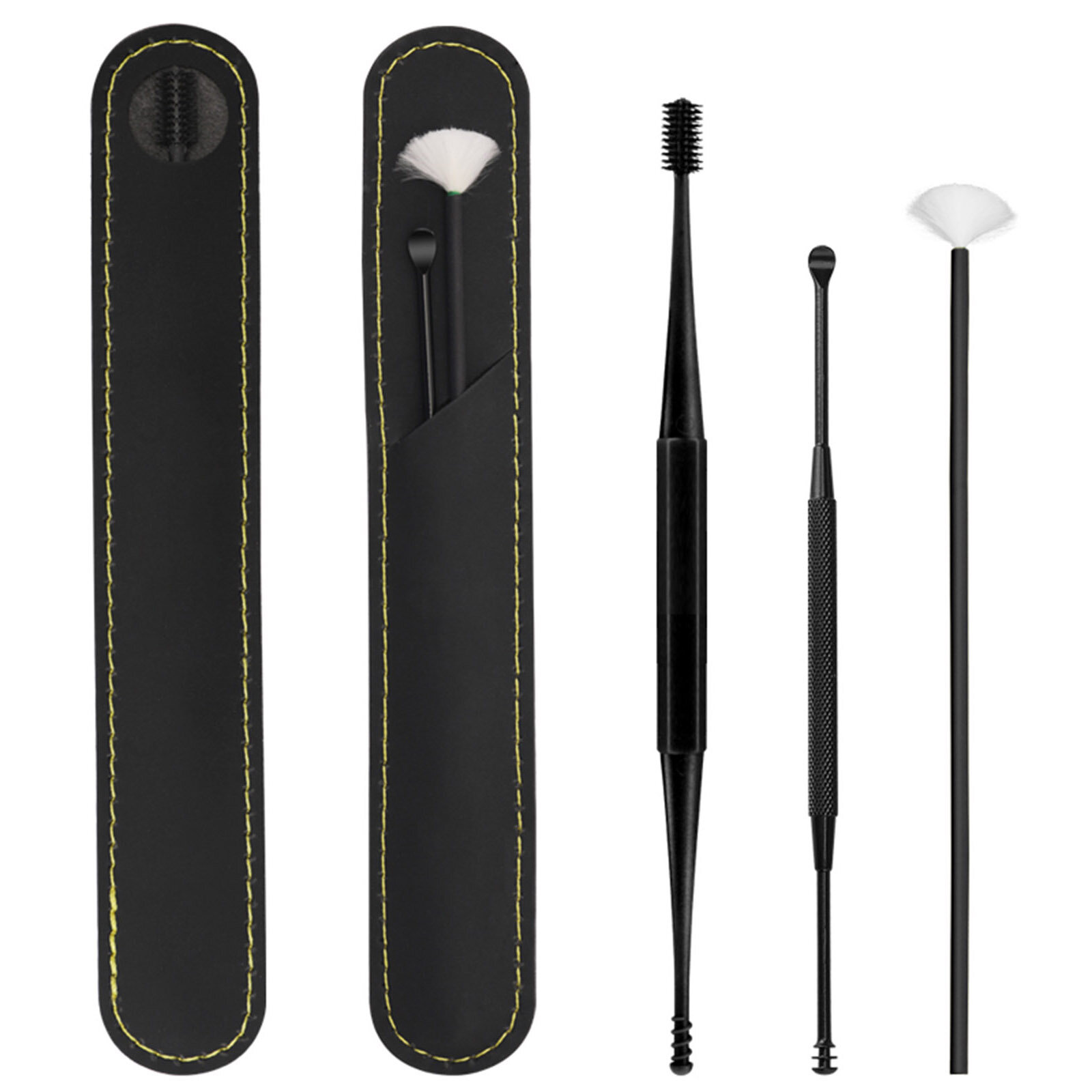 Набор для удаления серы из ушей 3шт, пика для ушей, удалитель серы, ложечка для ушей, пикер для ушей, инструменты для массажа ушей, инструменты для ухода за ушами взрослых, черный, желтый (выбор), сталь, перо, ПП, силикон, ПУ, размер упаковки