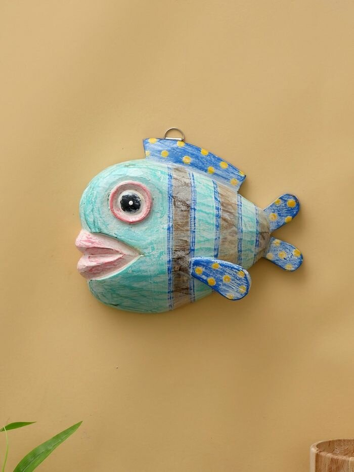 Панно Рыба-клоун , 20 16 6.5 см, дерево, бирюзовое