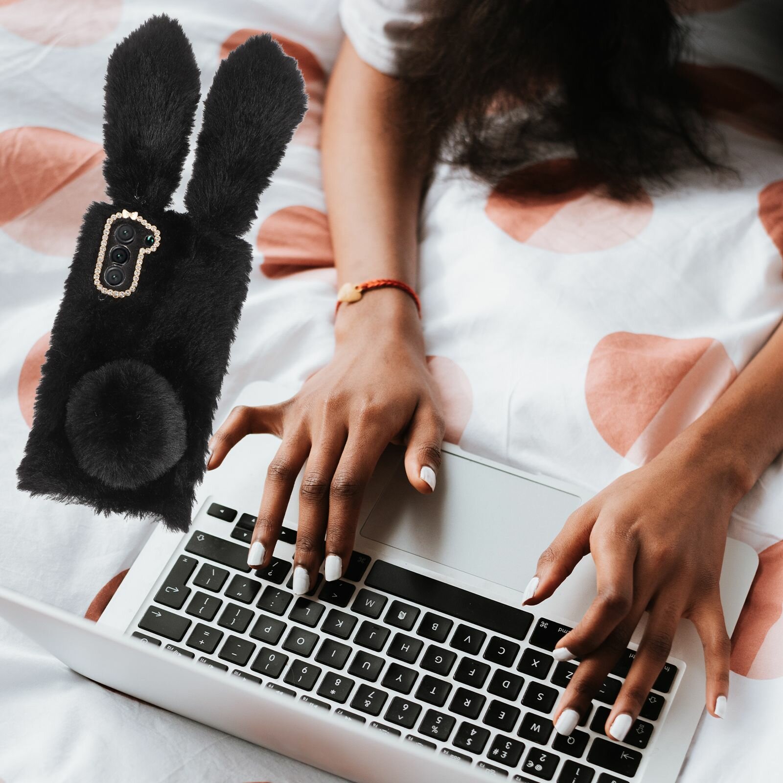 Пушистый Чехол С Ушками Кролика, Черный, TPU, Защита От Царапин, Совместимый С Samsung Galaxy S21 Plus 5G, 1 Шт