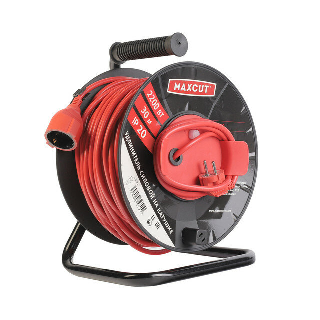 Удлинитель силовой MaxCut на пластиковой катушке ECRO 210-30 ПВС (2х1), 30м, 1 гнездо, ПВС, IP20, 2200Вт