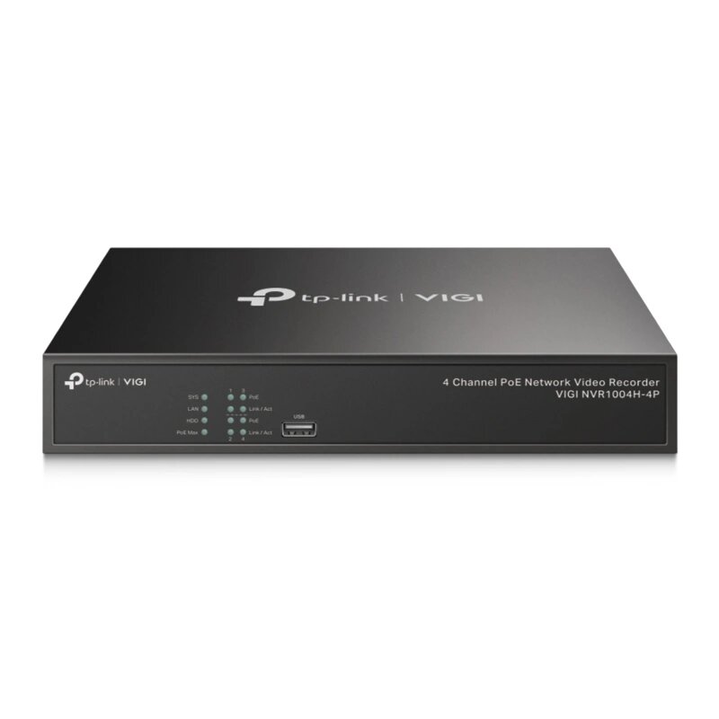 4-канальный сетевой видеорегистратор с поддержкой PoE+ TP-LINK VIGI NVR1004H-4P, HDMI, VGA, 1 отсек HDD, 2 порта USB2.0