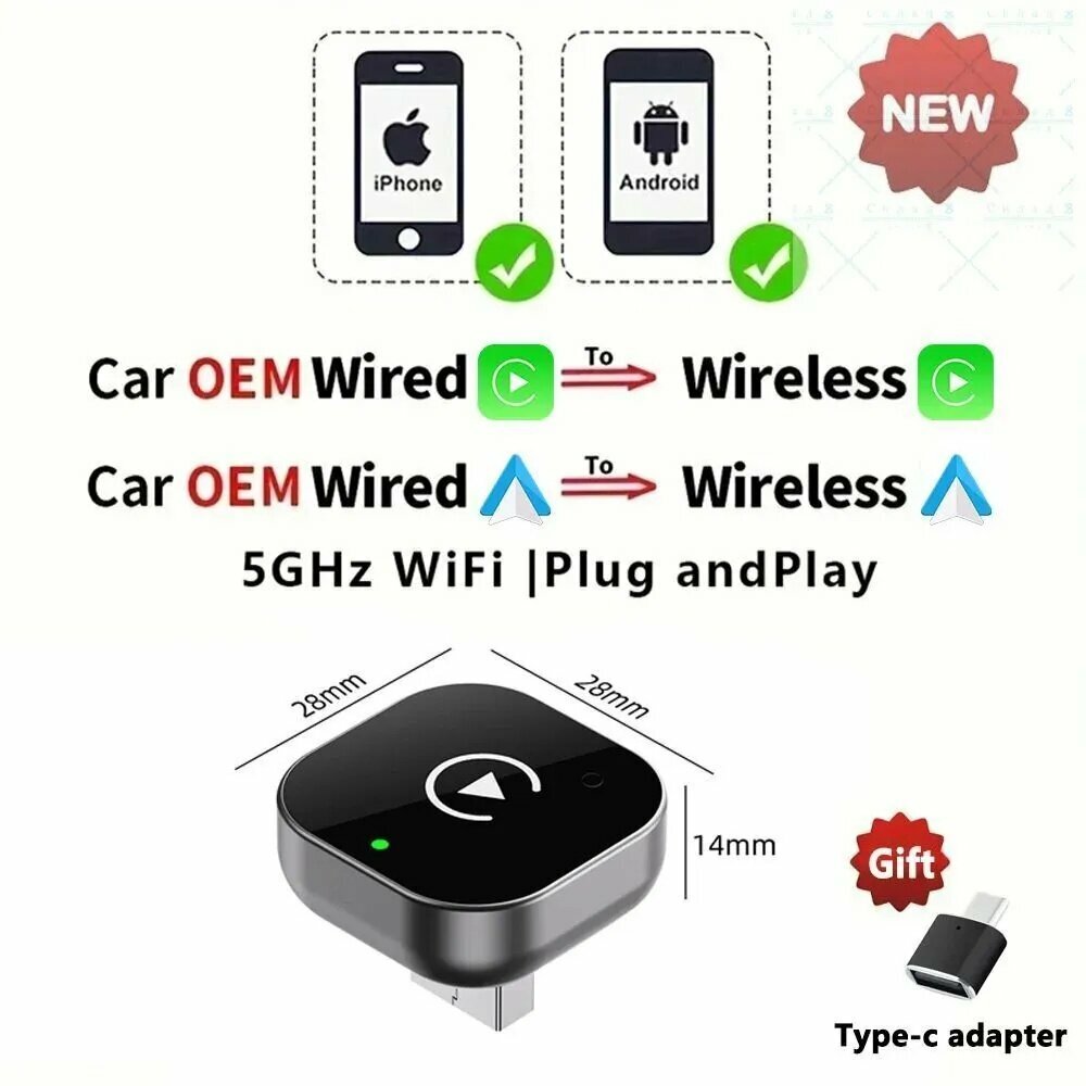 EKIY 2in1 Беспроводной адаптер Dongle Android Auto AI Smart Box для автомобиля с проводными автомобильными интеллектуальными системами CarPlay