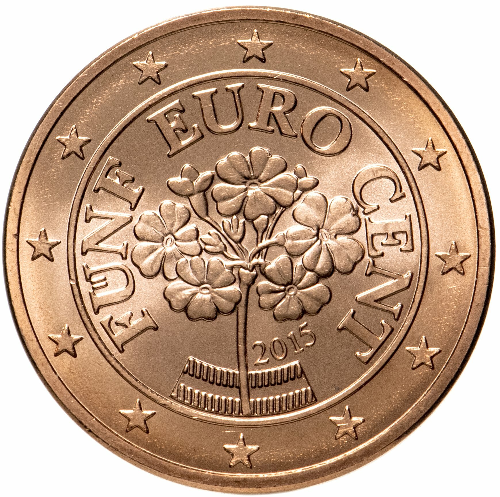 Австрия 5 евроцентов 2015, Сталь, в сохранности UNC