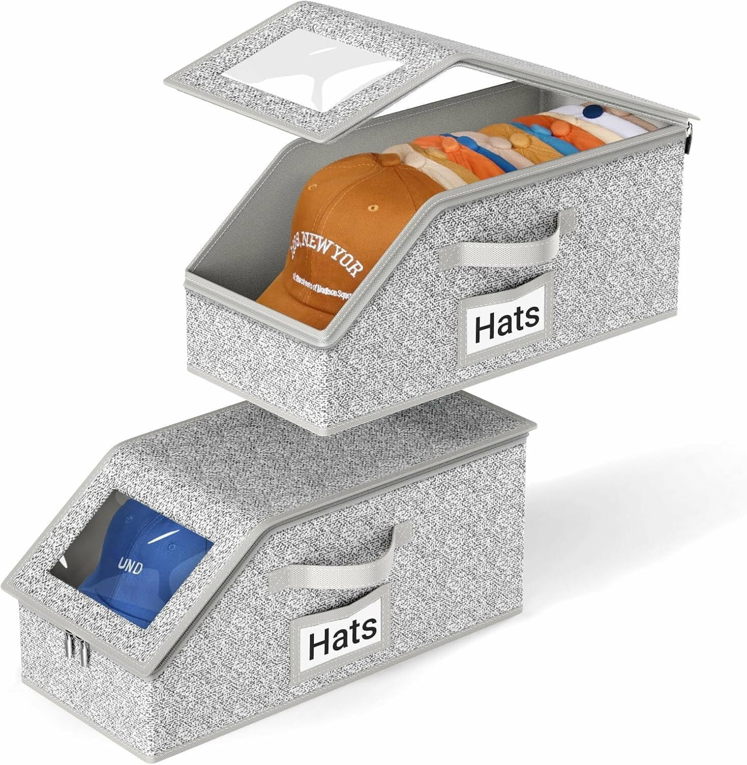 2 PCS Органайзер для хранения шапок для бейсбольных кепок, вмещает до 24 кепок, для гардероба с картоном, размеры 41 x 22 x 16.7 см, упаковка 22.5 x 22 x 6 см, материал невабра, вес 450 грамм