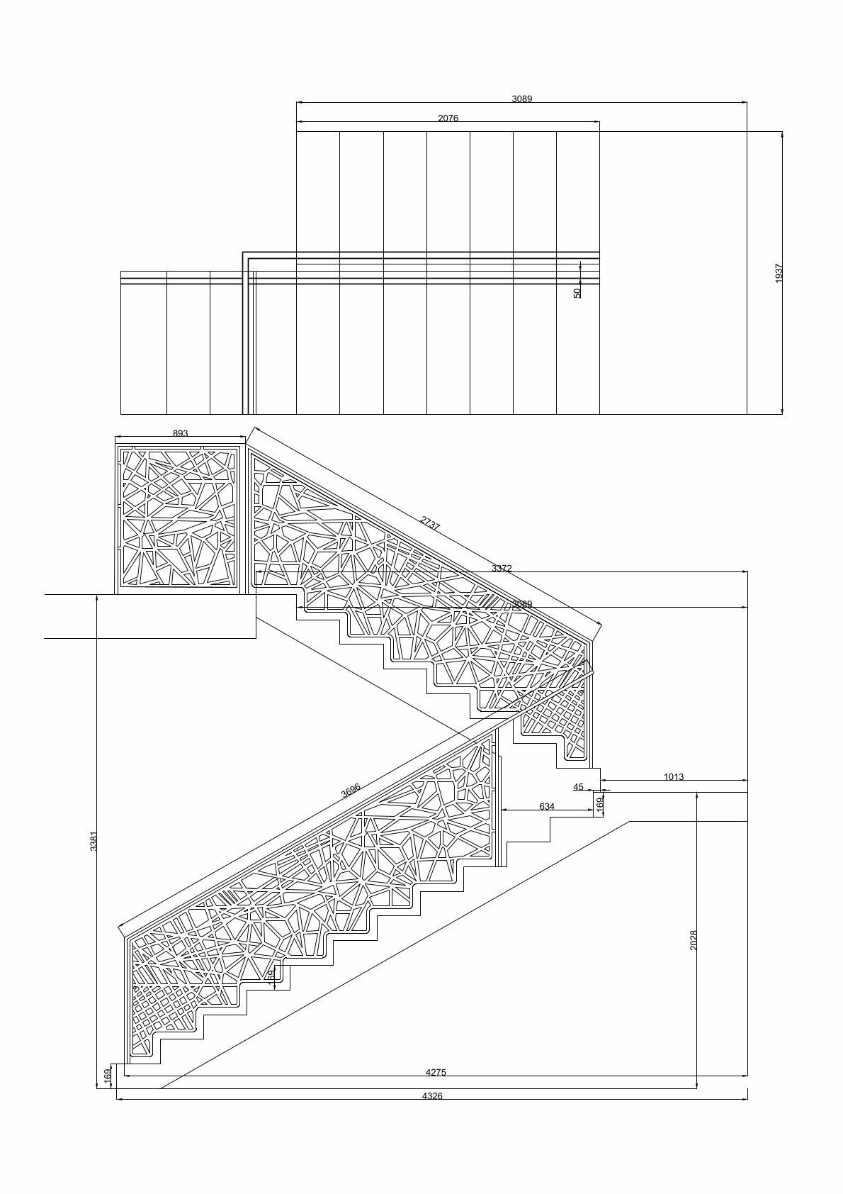 Ограждения комплект для двухмаршевой лестницы 18 ступеней и площадка, 6,5метров. Лазерная резка.4