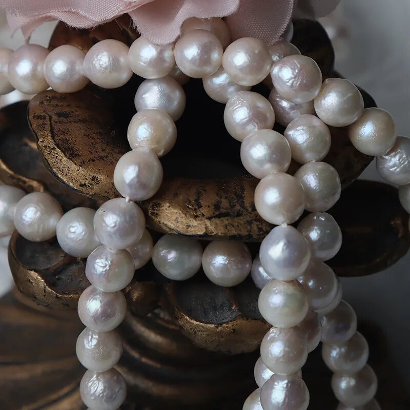 7 мм AA AK натуральный белый цвет пресноводный жемчуг круглый жемчуг нить