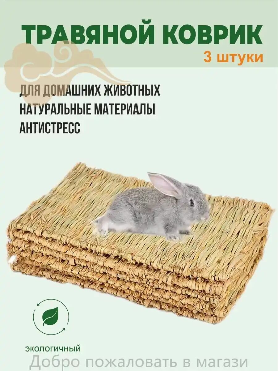 Коврики из соломы, Big Jungle, подстилка для грызунов, игрушки для грызунов и птиц, лежанка в клетку для кролика, сено, 3 шт