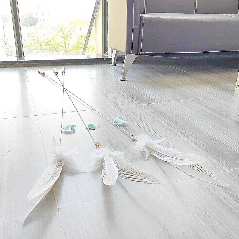 Игрушка для кошек, экстра длинная палка с перьями фазана/страуса, дразнилка с колокольчиком, игрушка для кошек, оптовая продажа от производителя