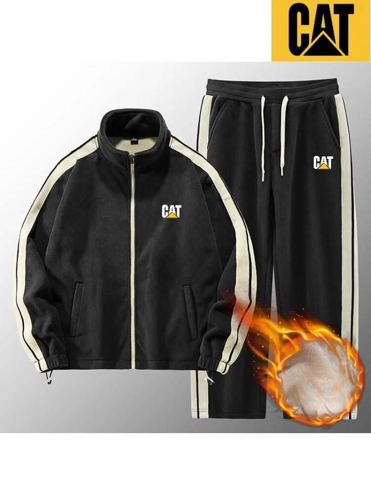 Комплект одежды Caterpillar Спортивный костюм мужской с капюшоном и вельветом, Утепленный комплект для зимы и межсезонья, Теплая толстовка и штаны для города и отдыха, sixe 44-54
