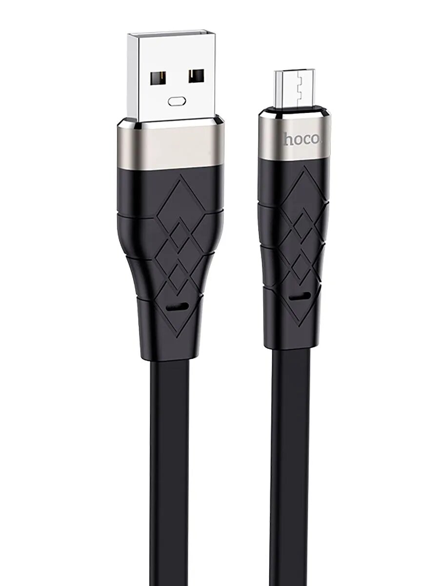 Кабель Hoco X53 USB to microUSB плоский силиконовый, 2.4А, 1 метр, черный / провод для старых Android смартфонов, планшетов и пр.