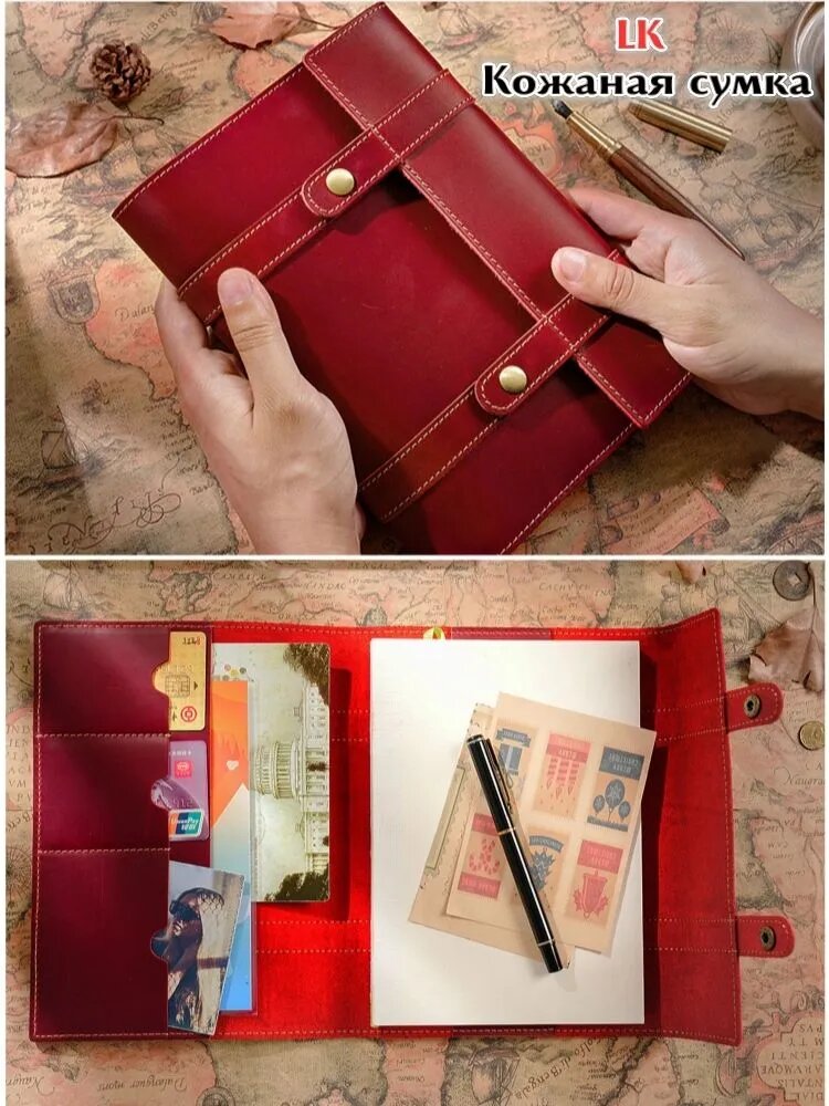 Обложка из натуральной кожи для блокнота, ежедневника, книги А5 Бордовый цвет