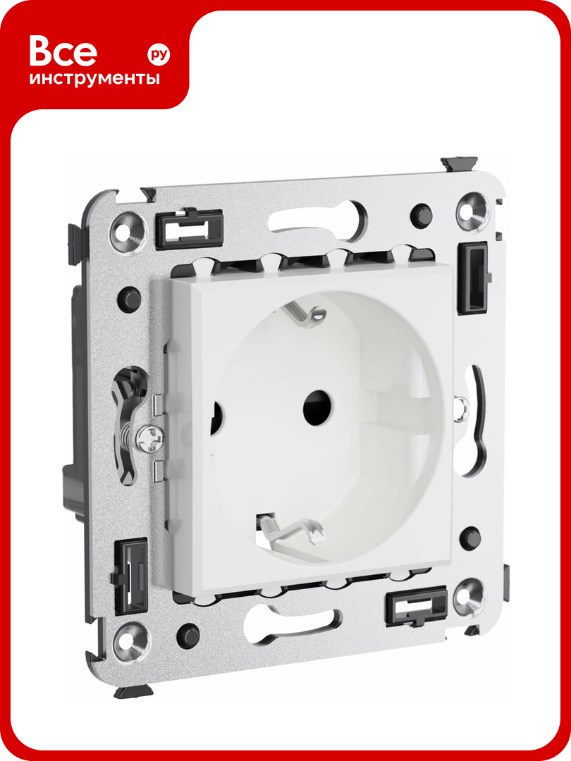 Розетка DKC, Avanti, белое облако, с защитными шторками, в стену, 2PE 4400003