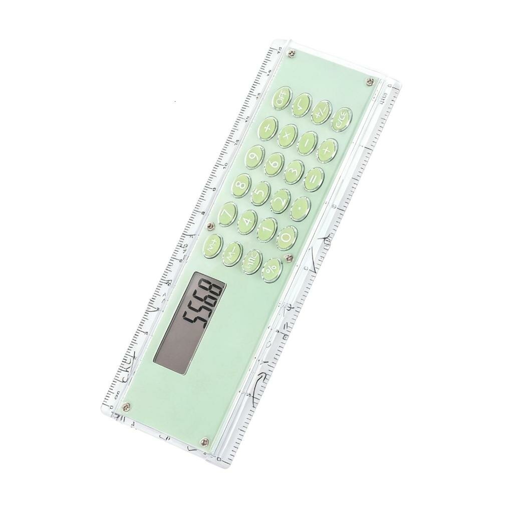 15см Двусторонняя линейка с калькулятором, Зеленый