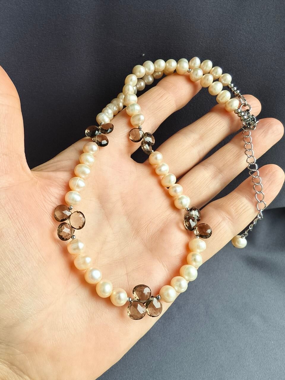 Колье, жемчуг культивированный, раухтопаз