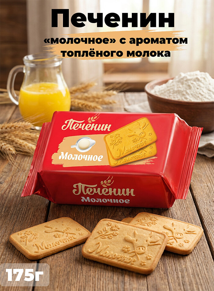 Сахарное печенье Молочное с ароматом топлёного молока 175г
