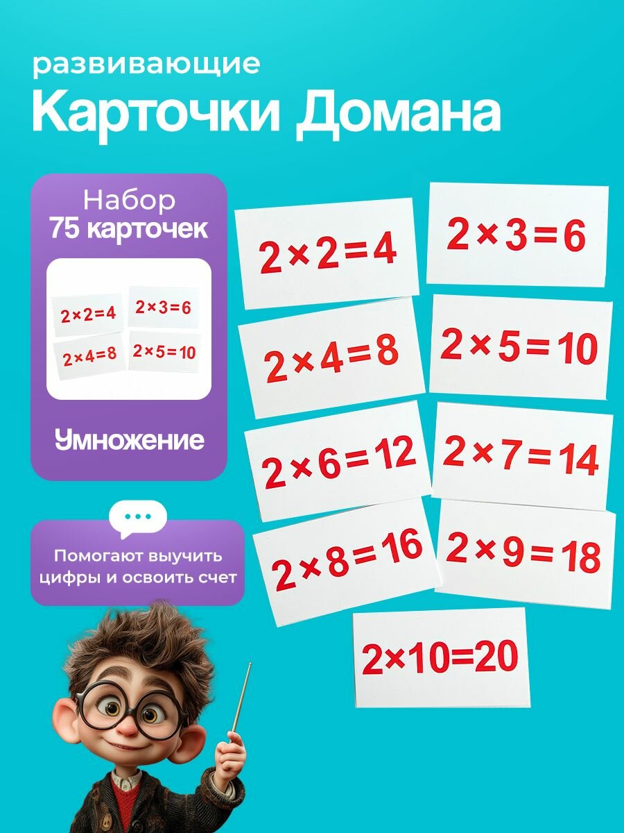 Набор Карточек Умножения Г. Домана (75 шт.) для Развития Детей