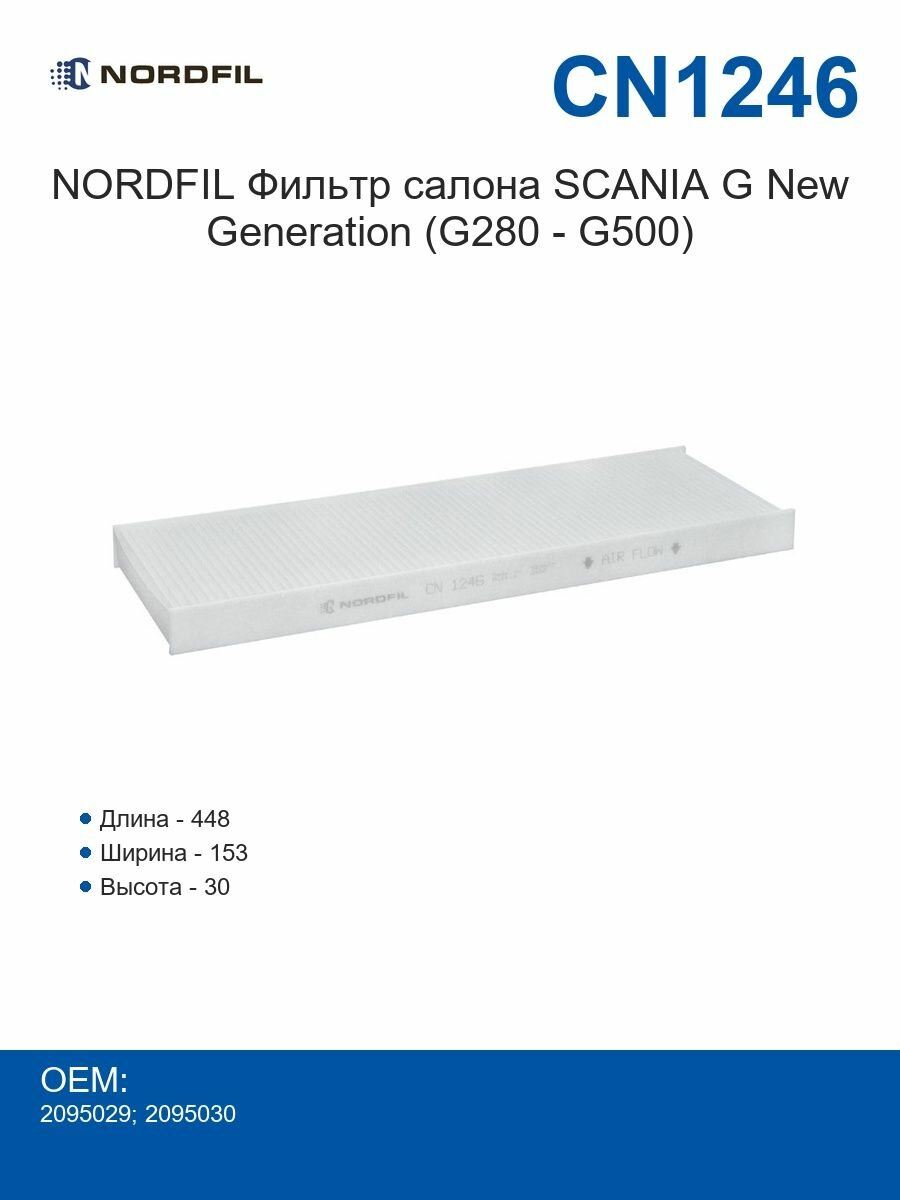 NORDFIL Фильтр салона SCANIA G New Generation (G280 - G500)