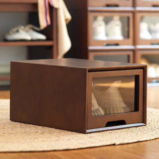 Коробка для обуви из массива дерева, прозрачный шкаф для обуви, магический ящик, акриловая коробка для хранения, популярная в интернете пылезащитная обувная полка