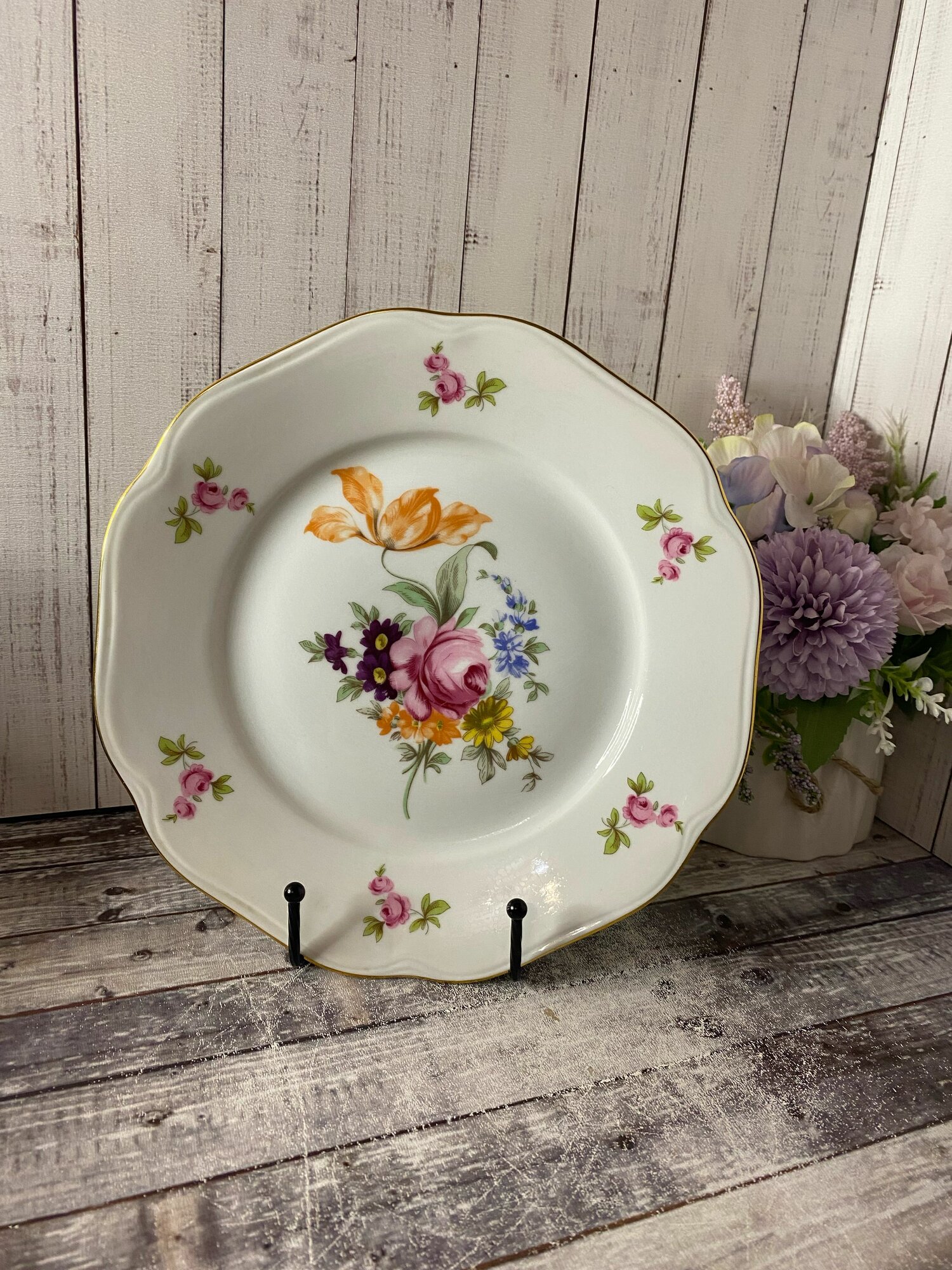 Тарелка плоская Чехословакия Мейсенский букет, Богемия, 22 см, фарфор