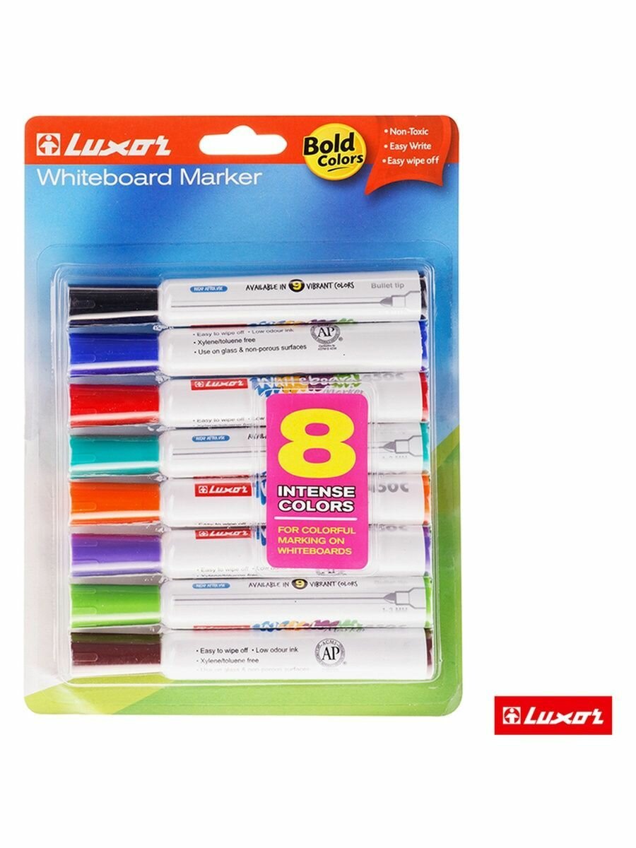 Набор маркеров для белых досок Luxor "450C" 8 цветов, пулевидный, 2мм, блистер