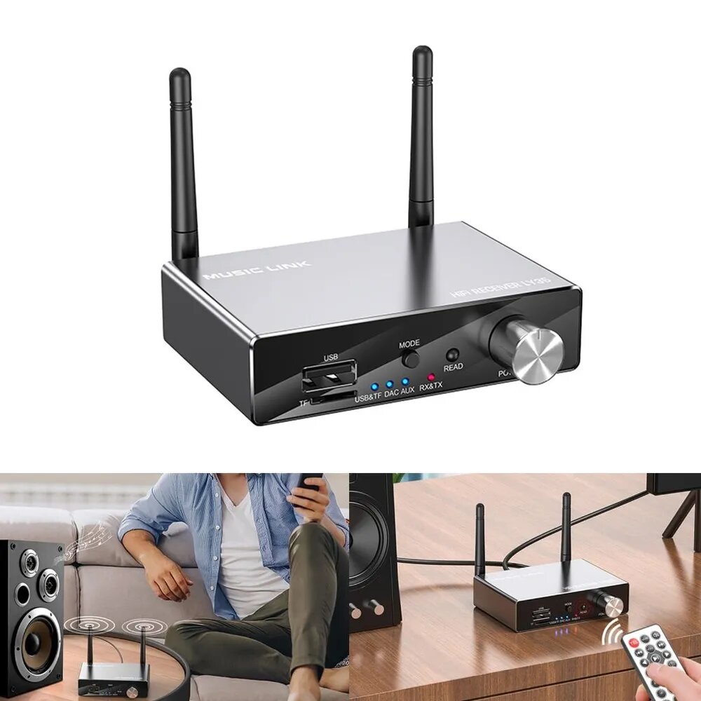 Bluetooth адаптер 6 в 1 DAC оптический коаксиальный AUX USB TF с ИК-пультом и внешней антенной для телевизора и аудиосистем