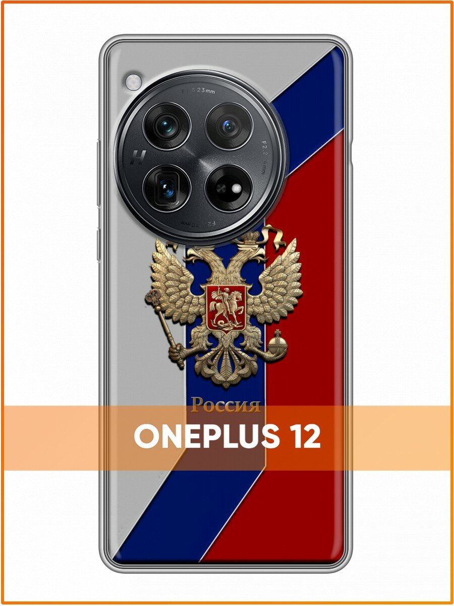 Чехол для OnePlus 12 с принтом Герб и флаг России с узором (ВанПлюс 12)